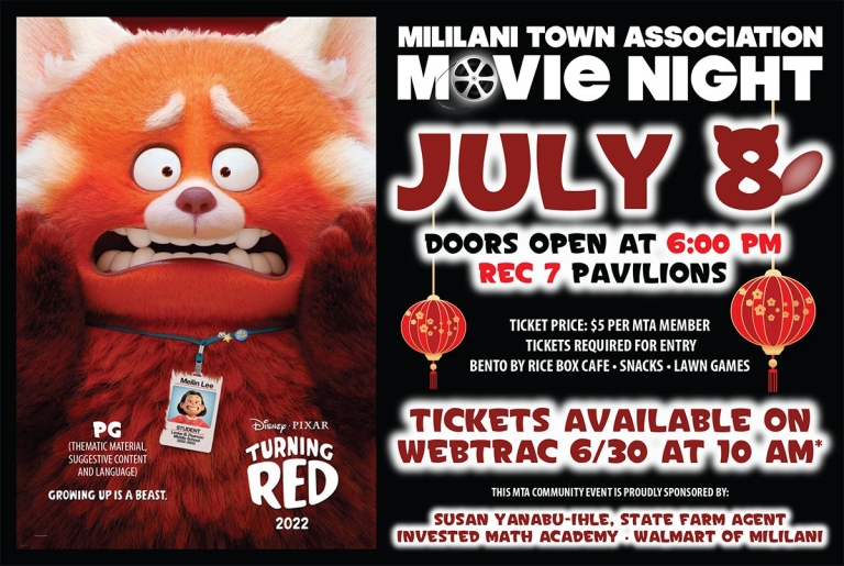 MOVIE NIGHT: TURNING RED | Mililani Town Association – Official Site